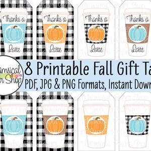 Thanks a Latte, Printable Thank You Tags, Coffee Favor Tag, Fall Coffee ...