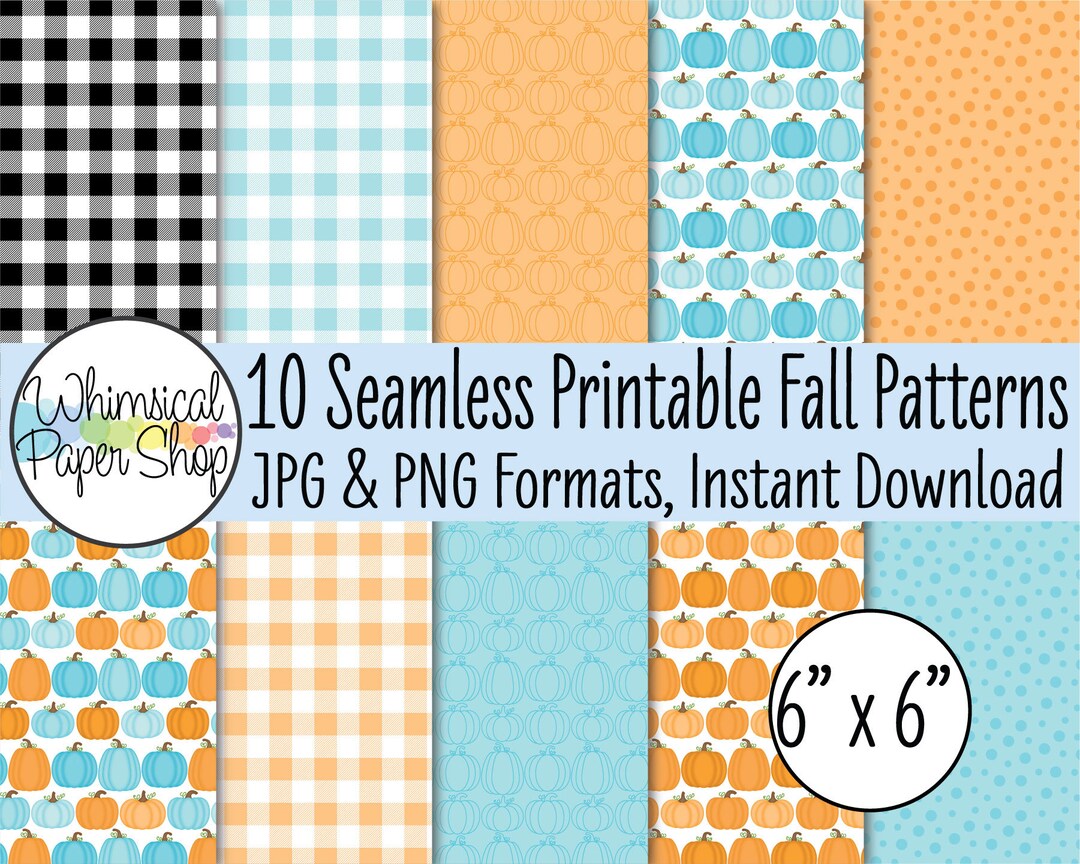 Seamless Pumpkin Digital Paper Pack, Polka Dot Digital Paper, Buffalo ...