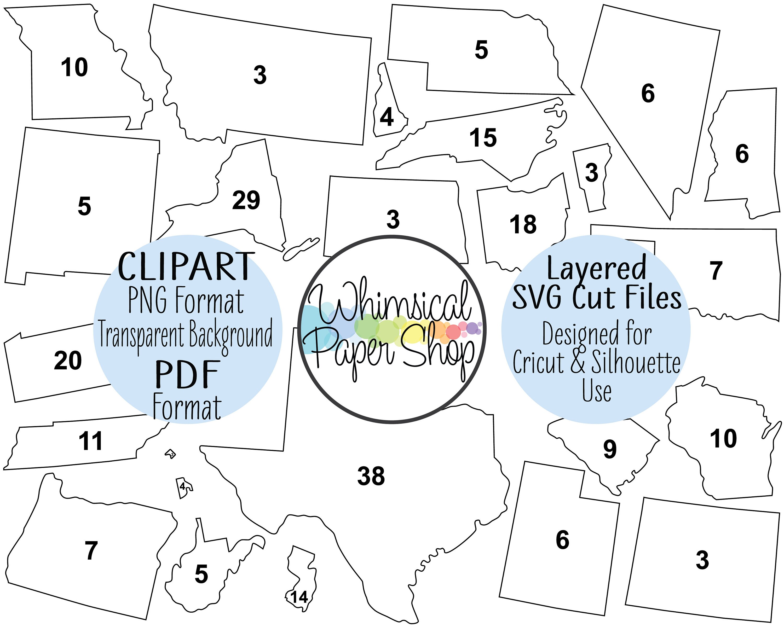 United States Map CLIPART SVG PDF Set State Svg State - Etsy