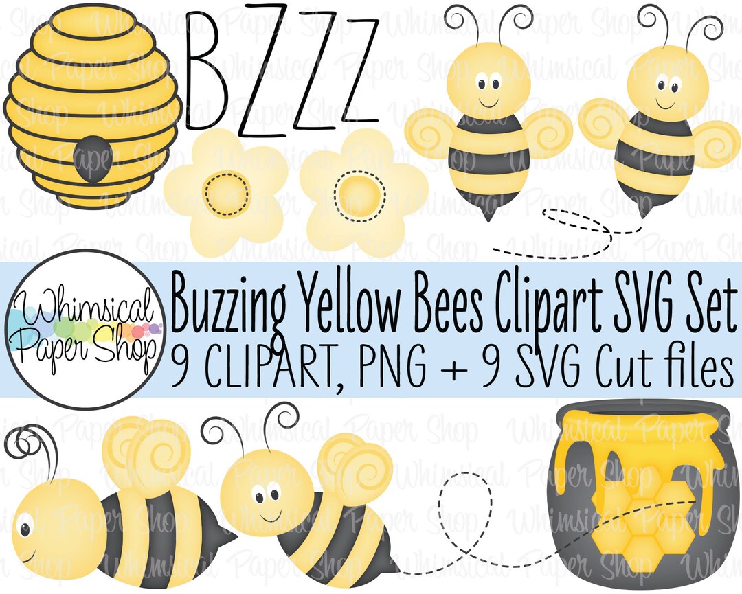 Buzzing Yellow Bee PNG SVG Set, Bumblebee Clipart, Svg Cut Files for ...