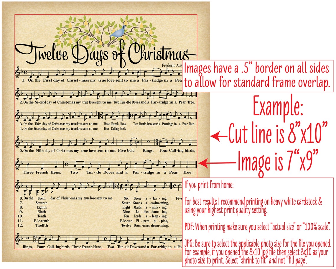 Christmas Song Printables Twelve Days of Christmas Song - Etsy
