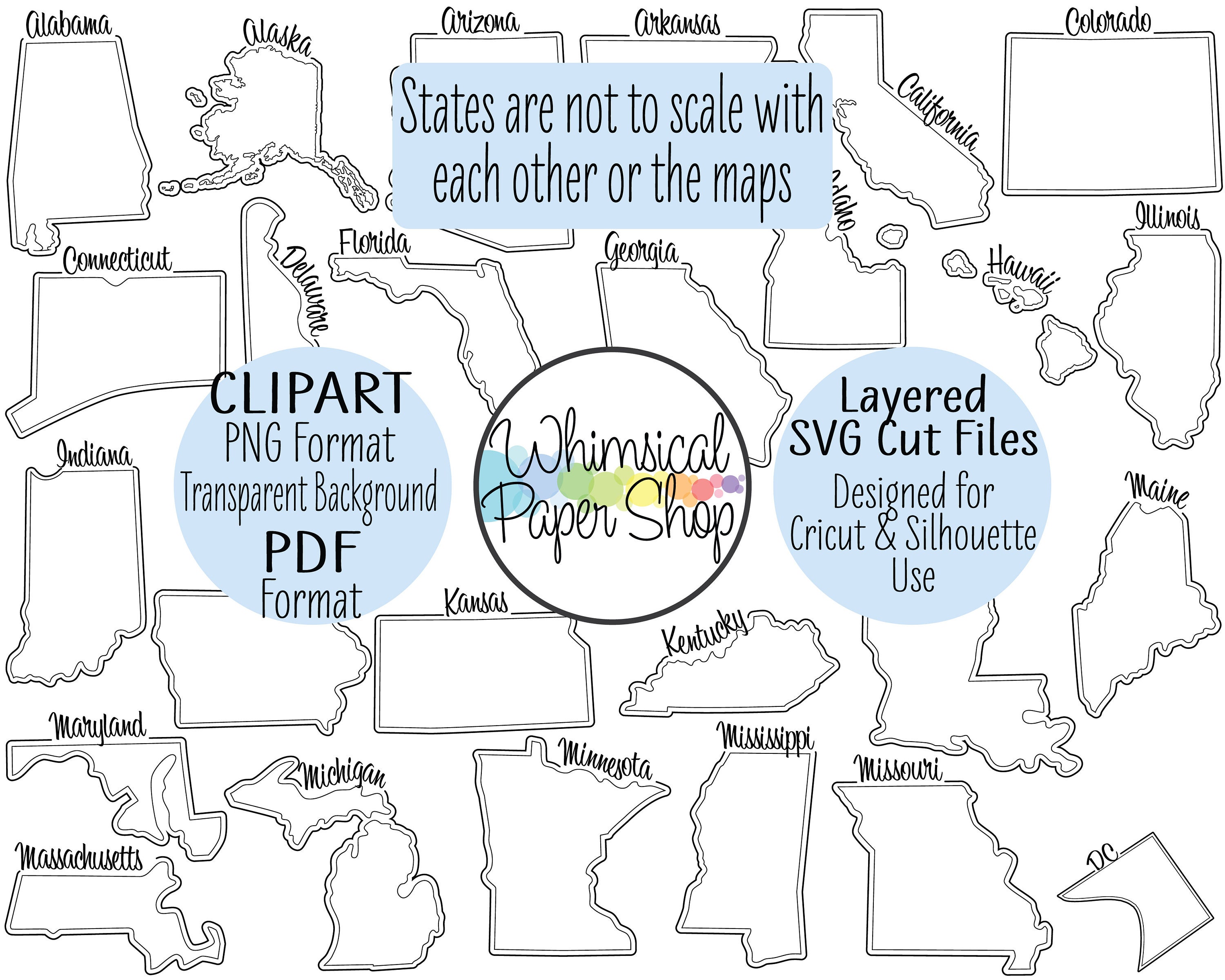 United States Map CLIPART SVG PDF Set State Svg State - Etsy