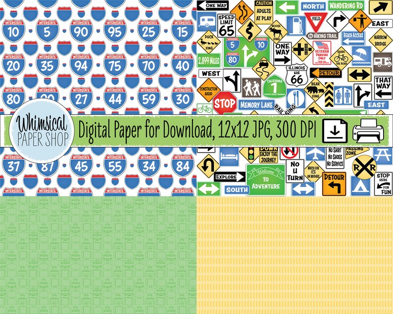 Printable Road Trip Scrapbook Paper 12x12 JPG Images for - Etsy Canada
