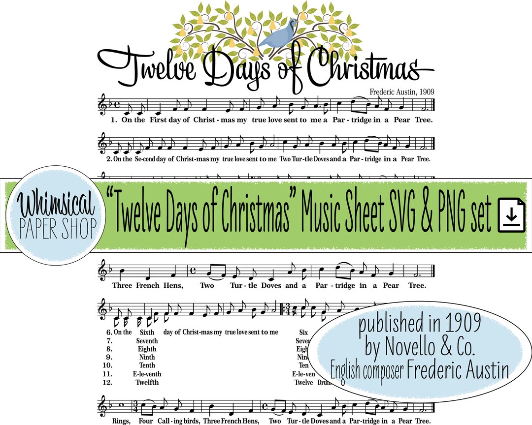 Christmas Song Lyrics SVG PNG, 12 Days of Christmas Printable, Twelve ...