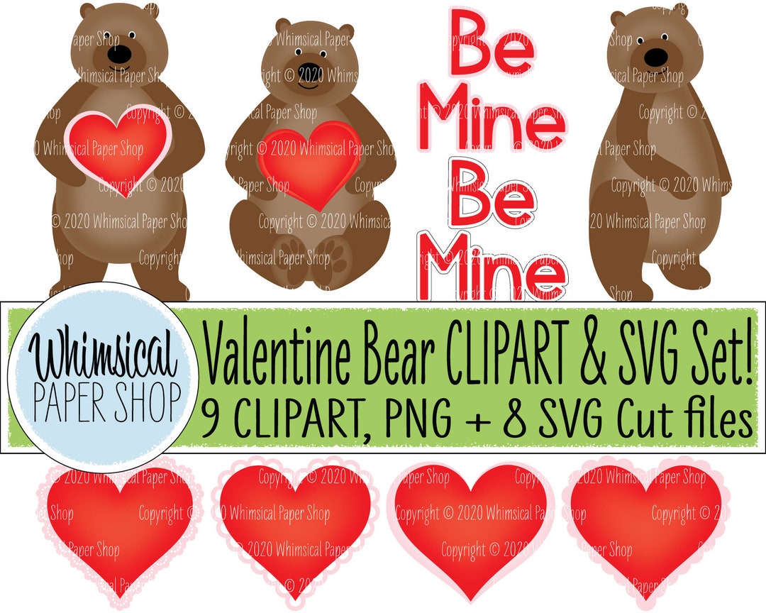 Valentine Bear Clipart SVG Set, Transparent Valentine PNG, Valentine ...