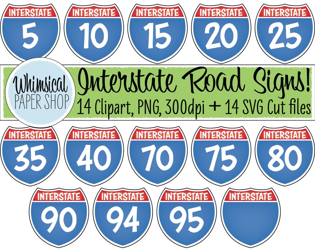 Interstate Road Sign Clipart SVG Set, I5 I10 I15 I20 I25 I35 I40 I70 ...