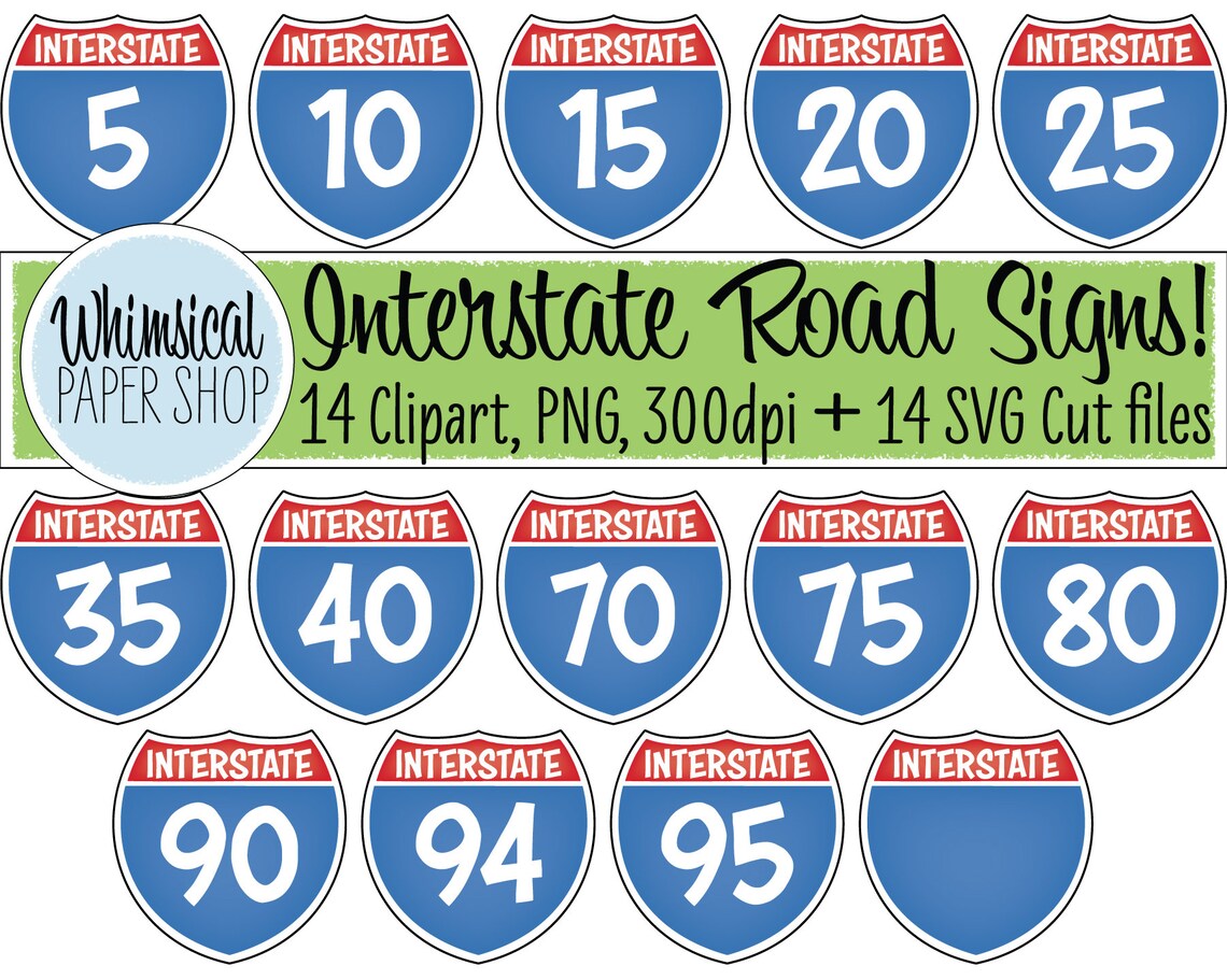 Interstate Road Sign Clipart SVG Set I5 I10 I15 I20 I25 I35 | Etsy