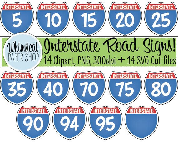Interstate Road Sign Clipart SVG Set I5 I10 I15 I20 I25 I35 | Etsy