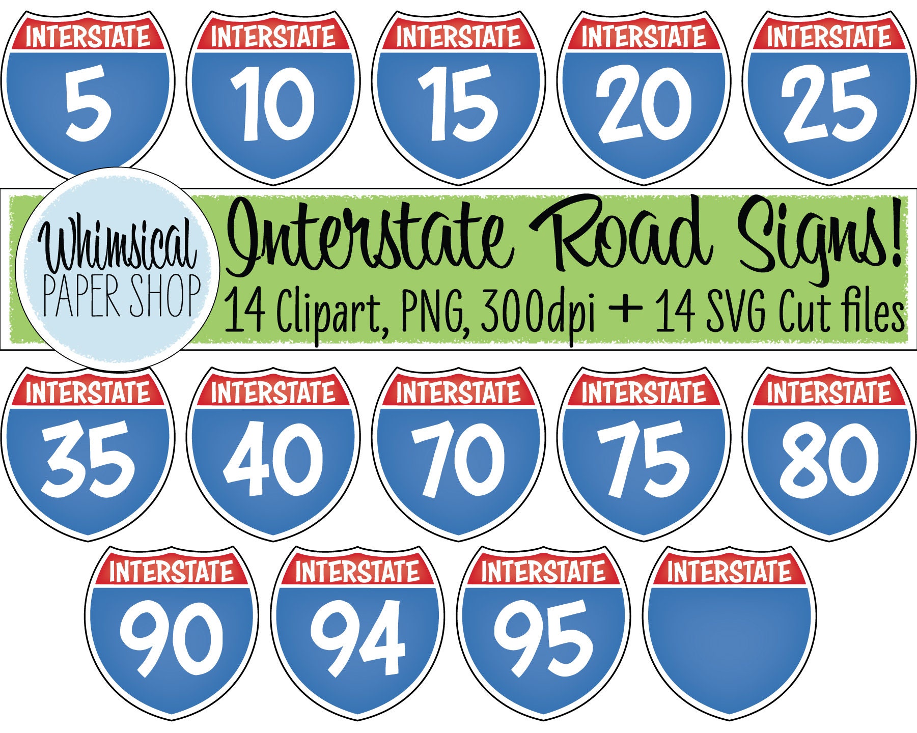 Interstate Road Sign Clipart SVG Set I5 I10 I15 I20 I25 I35 | Etsy