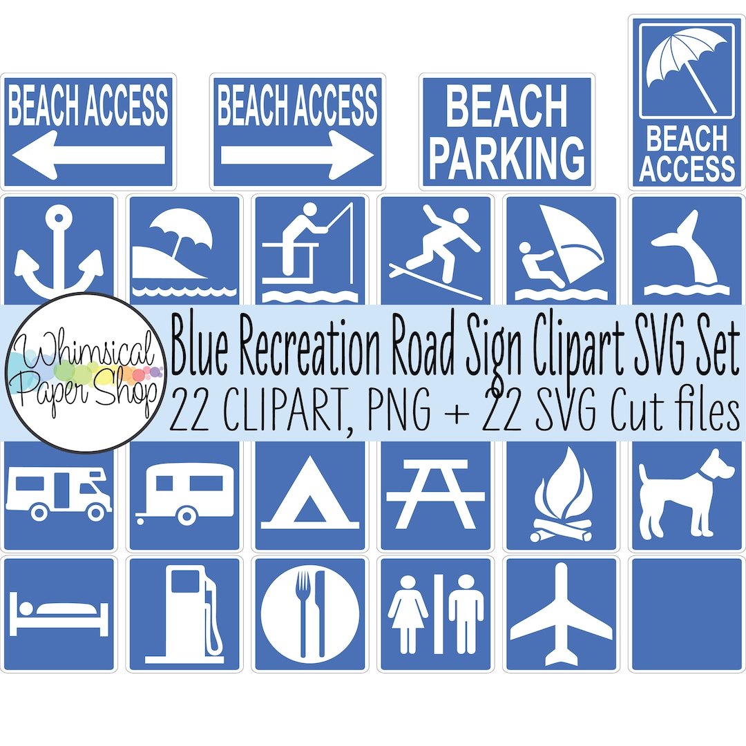 Road Sign SVG Clipart Set. Recreation Sign Svg. Beach Icons. Camping ...