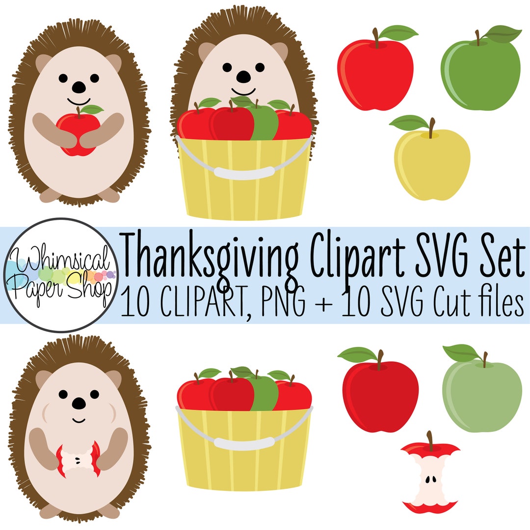 Hedgehogs & Apples SVG Clipart Set, Cute Hedgehog Png, Apple Svg, Fall ...