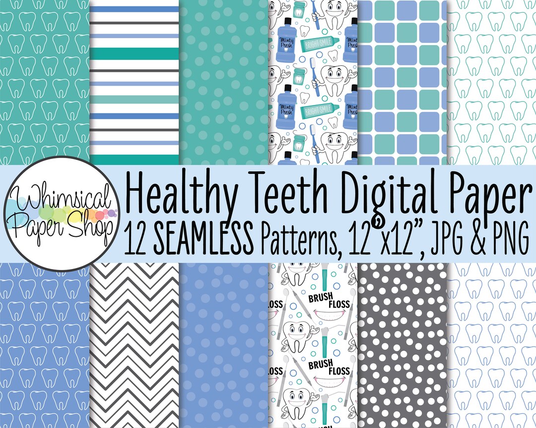 Dental Background, Dental Digital Paper, Tooth Pattern, Tooth Digital ...