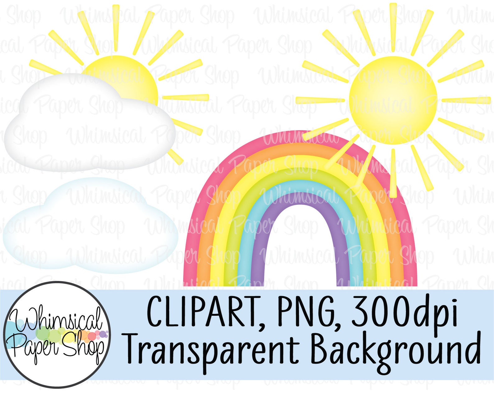 Rain Clouds Sunshine Rainbow Umbrella Clipart SVG Set Cute - Etsy