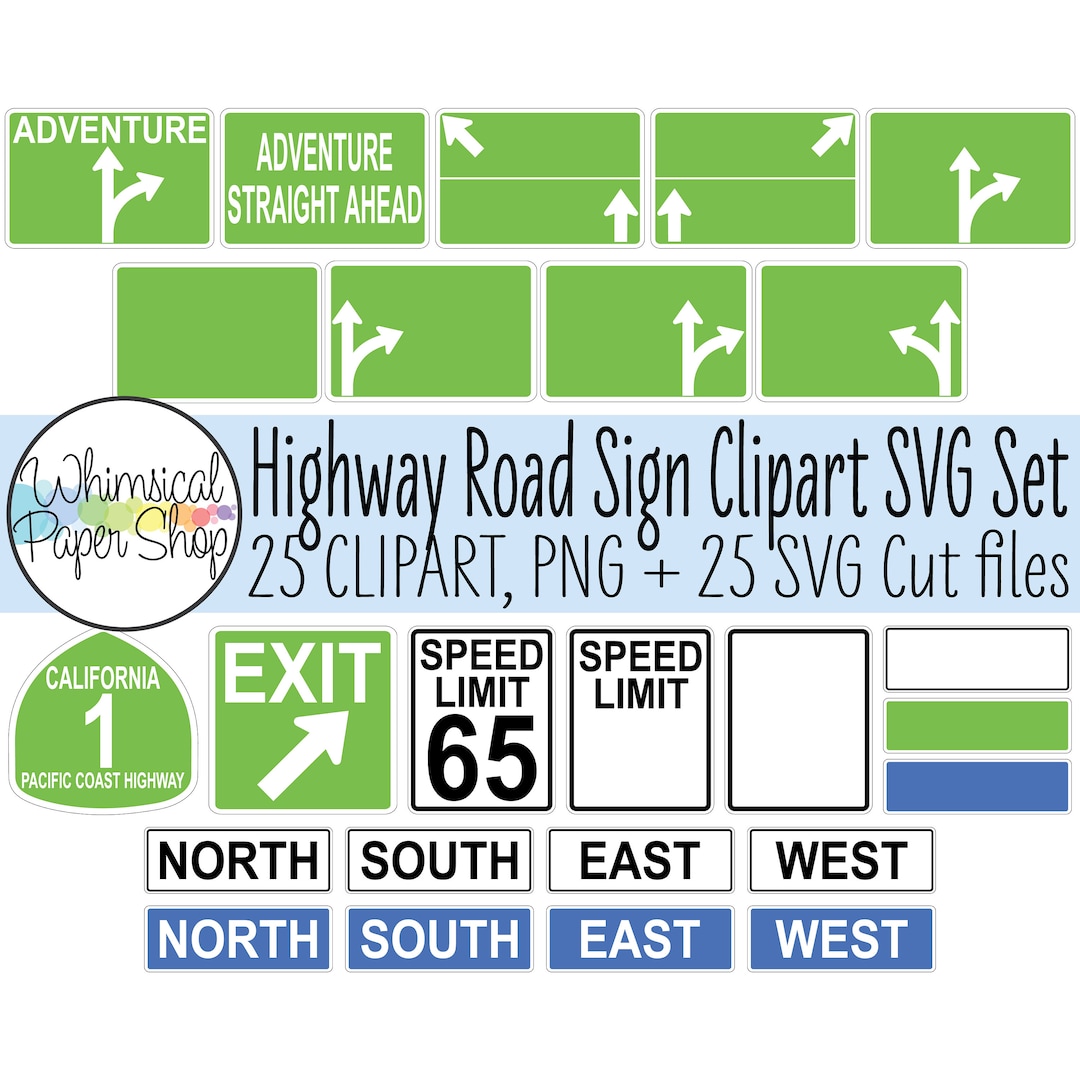 Highway Sign SVG Clipart Set. Arrow Road Sign Svg. Highway Exit Sign ...