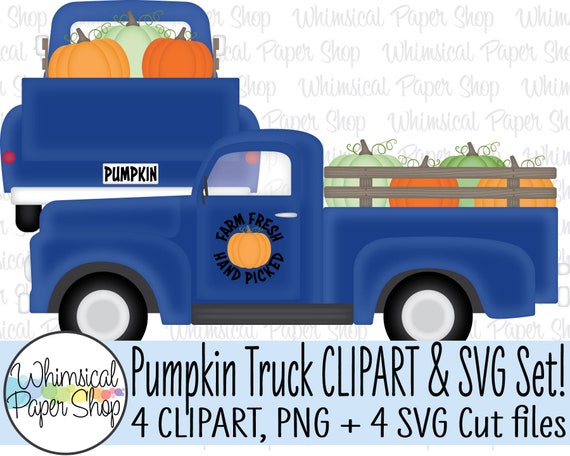 Blue Truck With Pumpkins SVG Clipart Set Old Truck Png Fall - Etsy