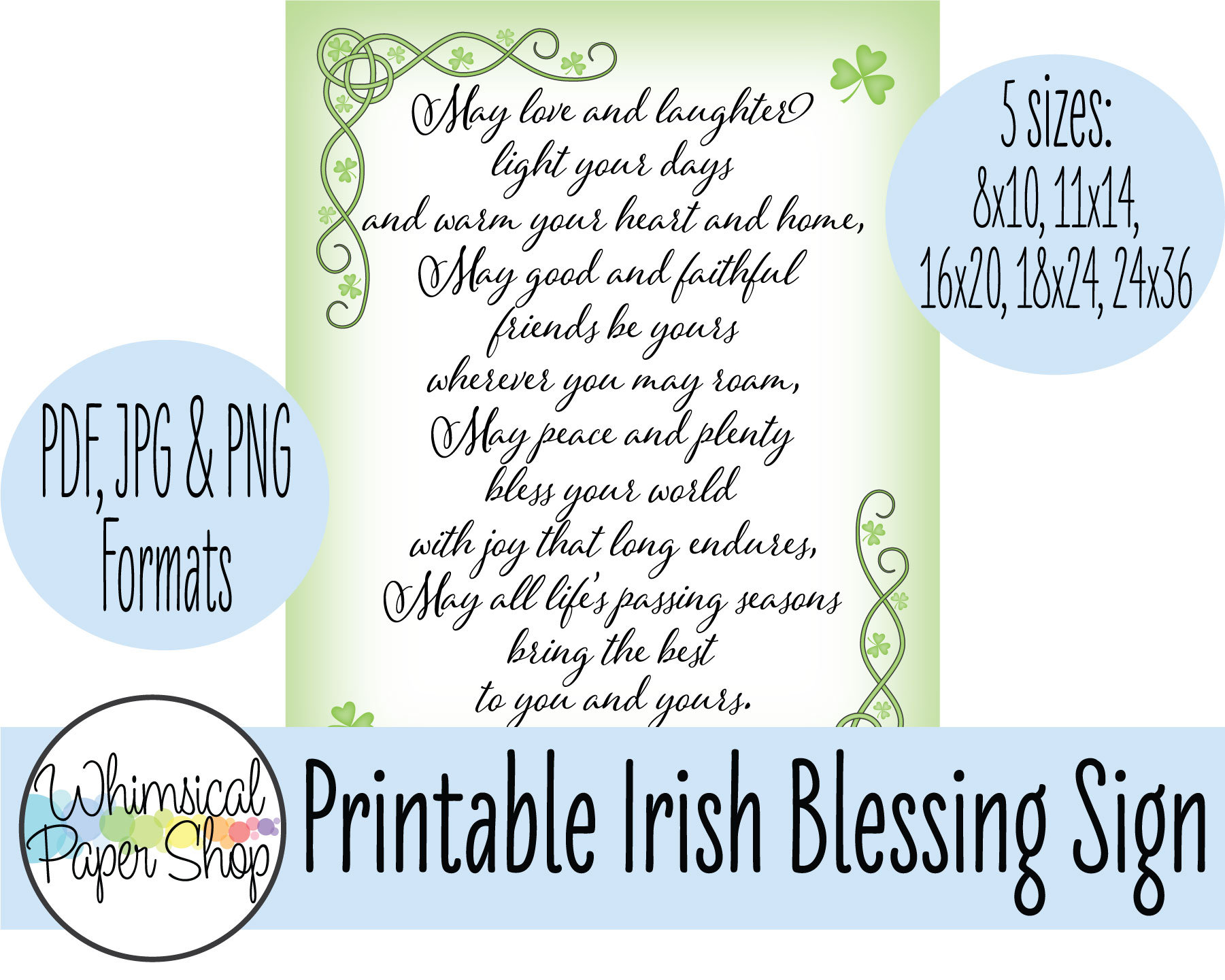PRINTABLE Irish Blessing May Love and Laughter Light Your - Etsy