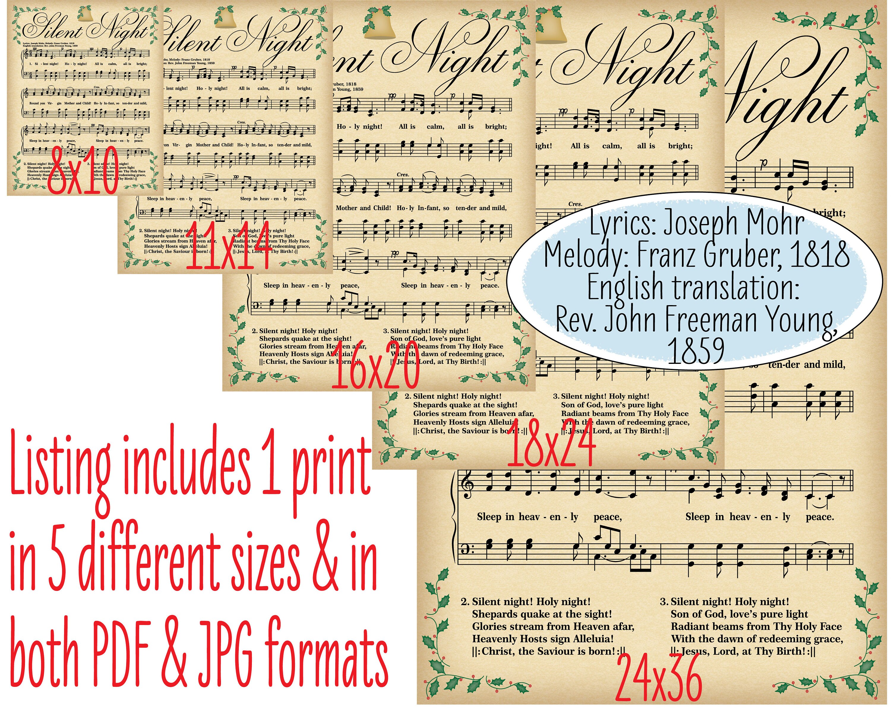 Christmas Song Printables Silent Night Printable Silent - Etsy