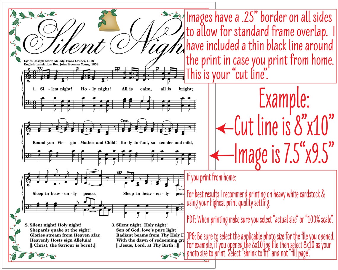 Christmas Song Printables Silent Night Printable Silent - Etsy