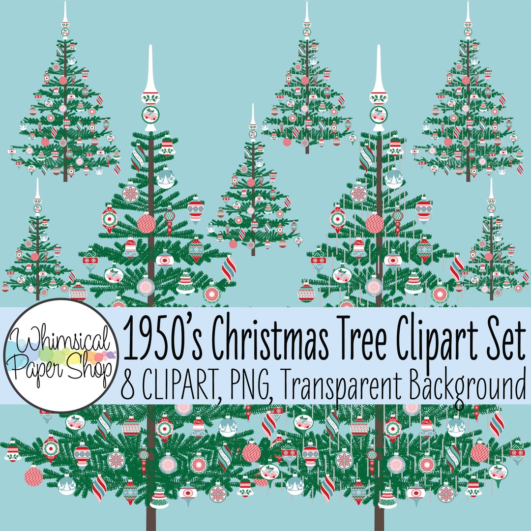 Christmas Tree PNG Clipart Set, Retro Christmas Png, Retro Christmas ...