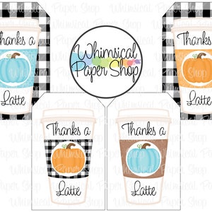 Thanks a Latte, Printable Thank You Tags, Coffee Favor Tag, Fall Coffee ...