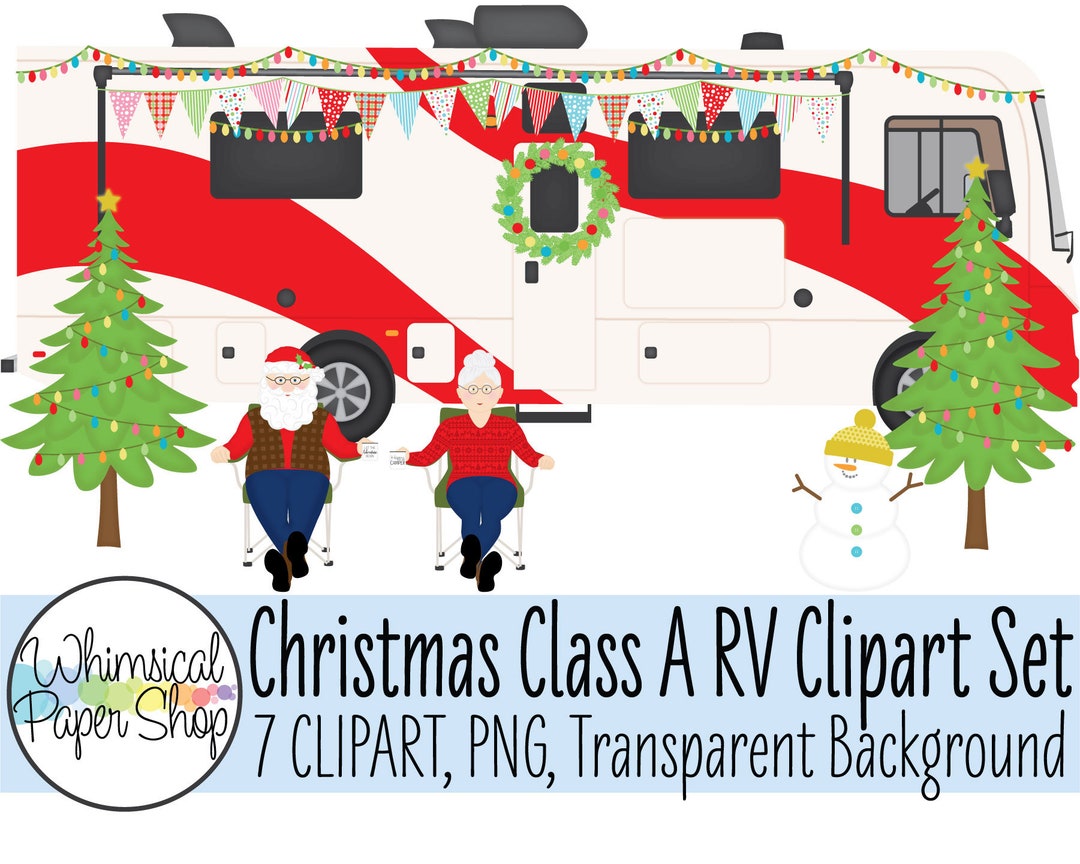 RV Camping Santa Clipart Set, Santa and Mrs Claus, Santa Claus Clipart ...
