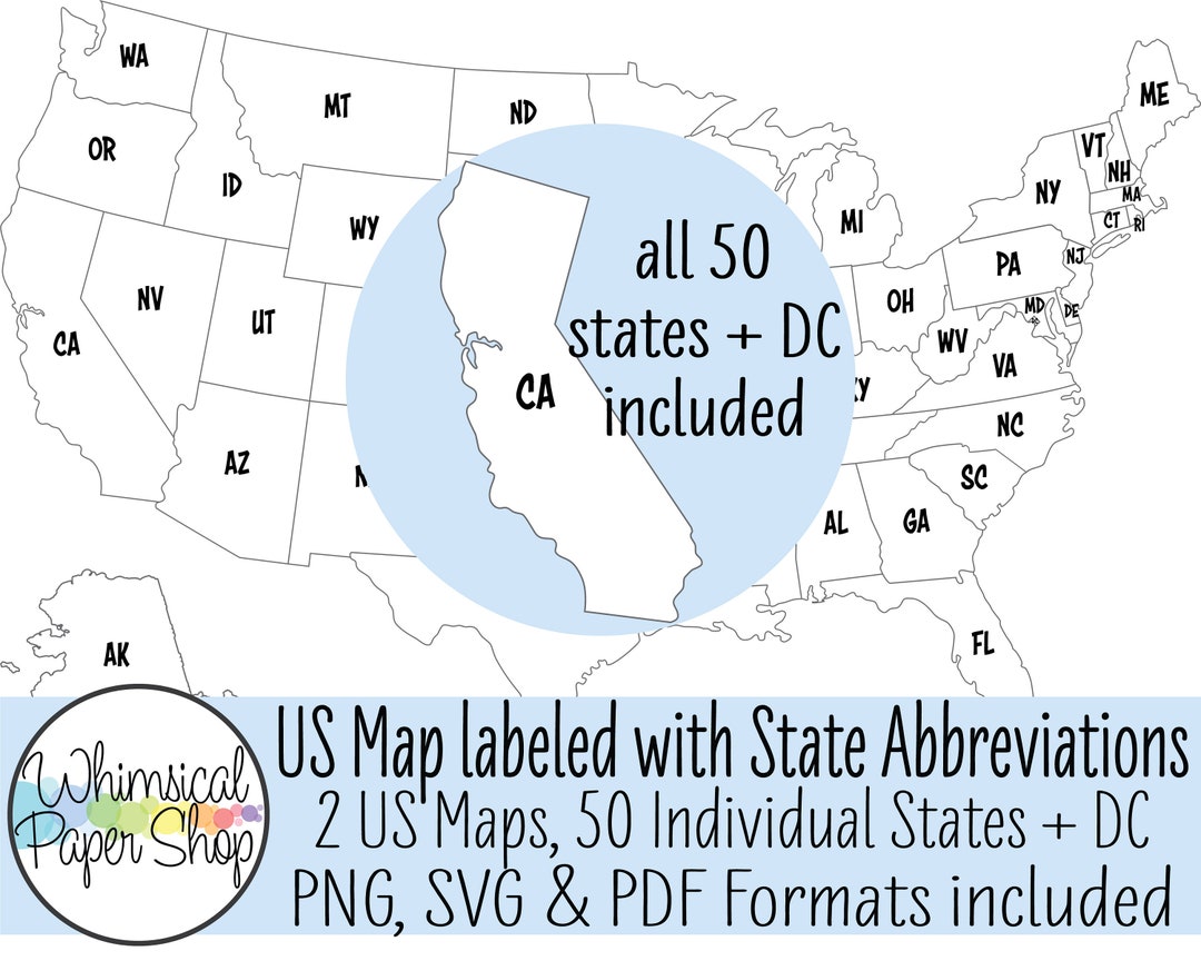 United States Map CLIPART SVG PDF Set, State Svg, State Outline Svg ...