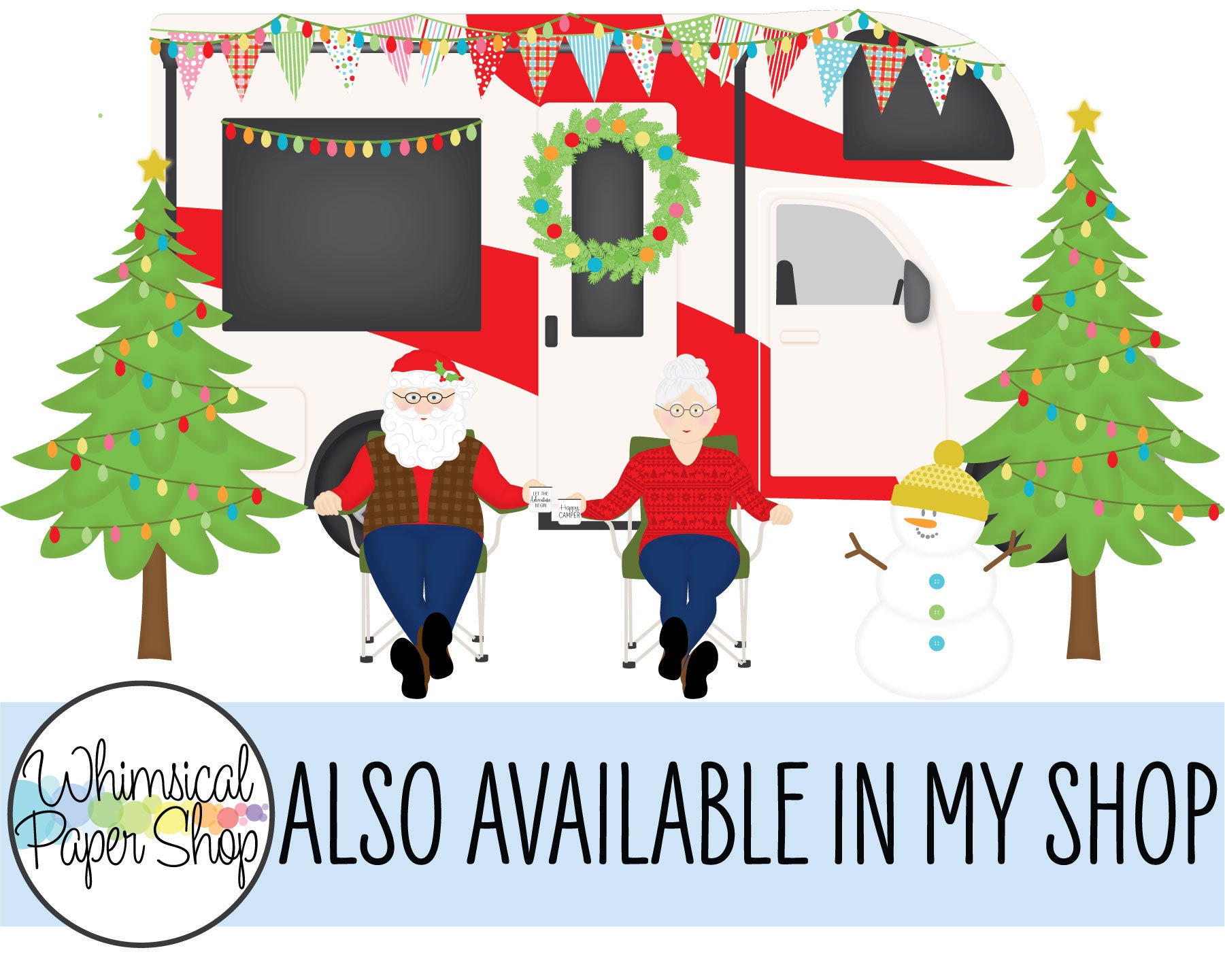 RV Camping Santa Clipart Set Santa and Mrs Claus Santa Claus - Etsy