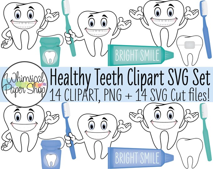 Tooth SVG Clipart Set, Dental Clipart, Floss Svg, Teeth Svg, Dentist ...