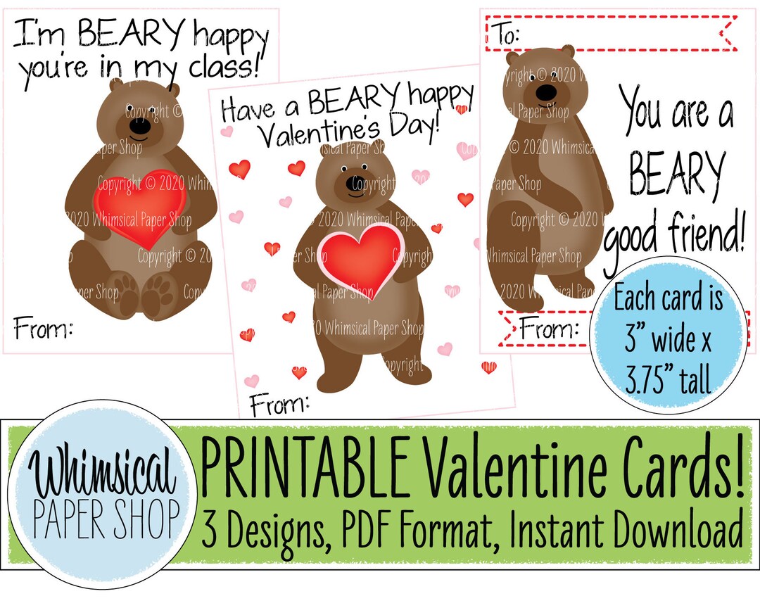 Printable Valentine Day Cards for Kids, Valentine Tag Set, Printable ...