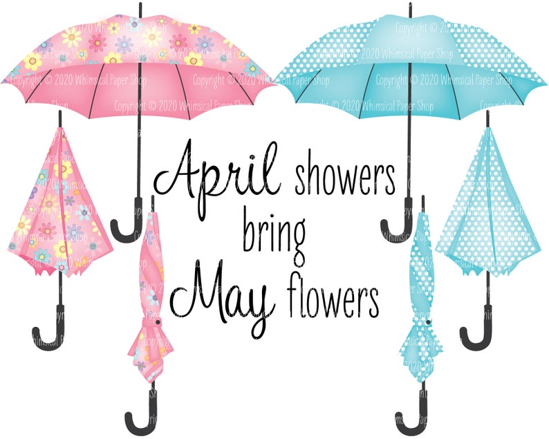 CLIPART Spring Showers Umbrella Clipart Set April showers | Etsy