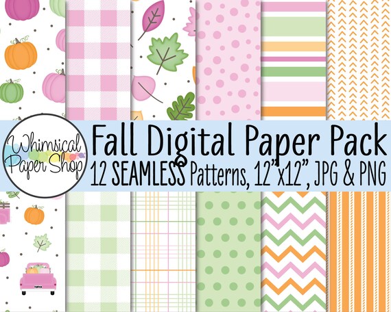 Fall Digital Papers Seamless Pattern Thanksgiving Pink - Etsy