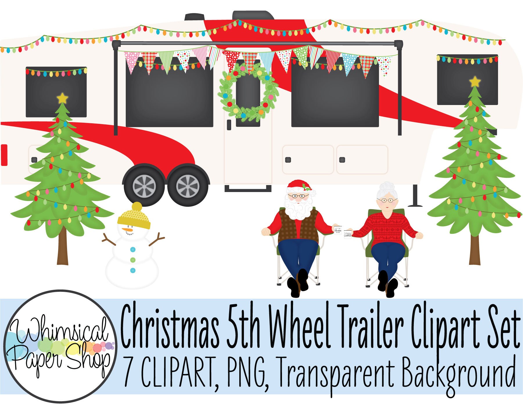 RV Camping Santa Clipart Set Santa and Mrs Claus Santa Claus - Etsy