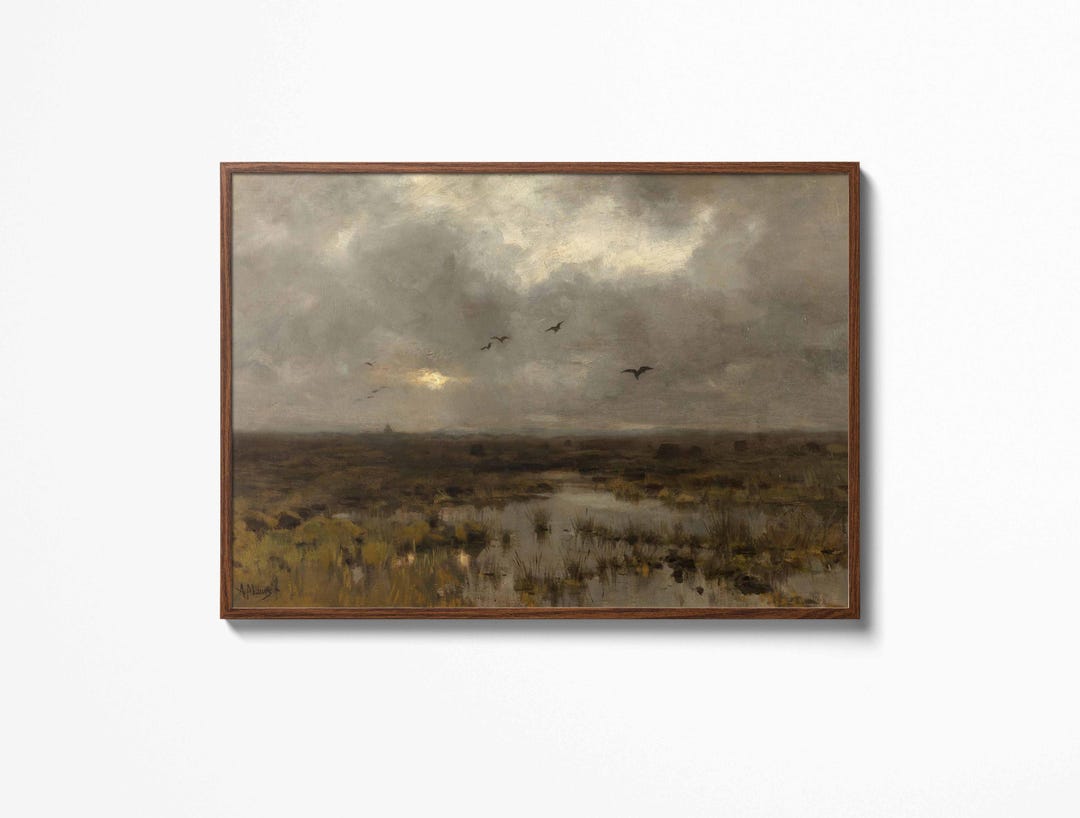 Landscape With Flying Birds Poster, Nature Wall Art Print, Serene Sky ...