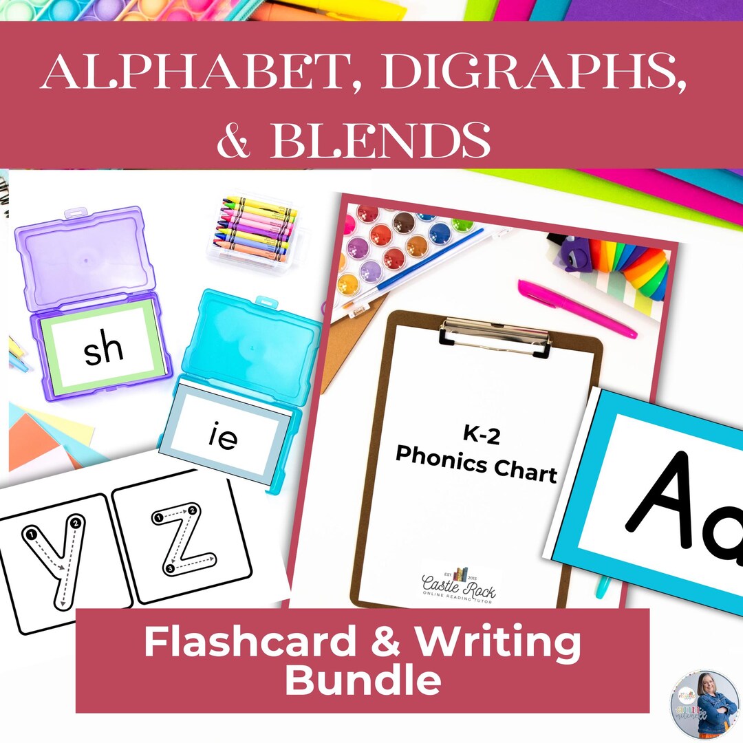 ABC and Digraph Flashcard Bundle, Alphabet Tracing Cards, Kindergarten ...
