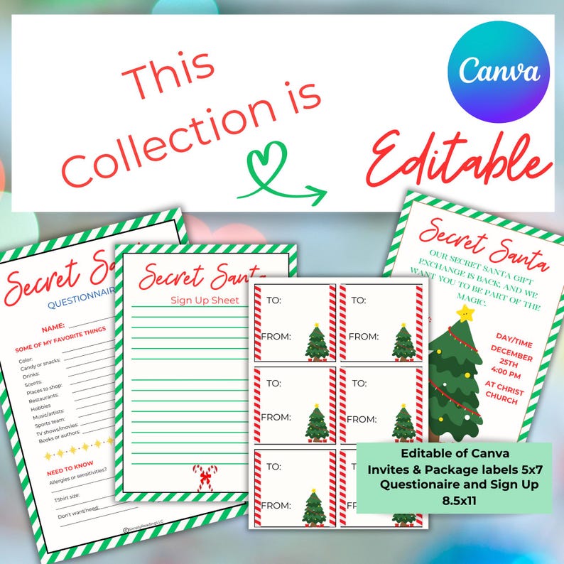 Printable & Editable Secret Santa Bundle, Secret Santa Invitation ...