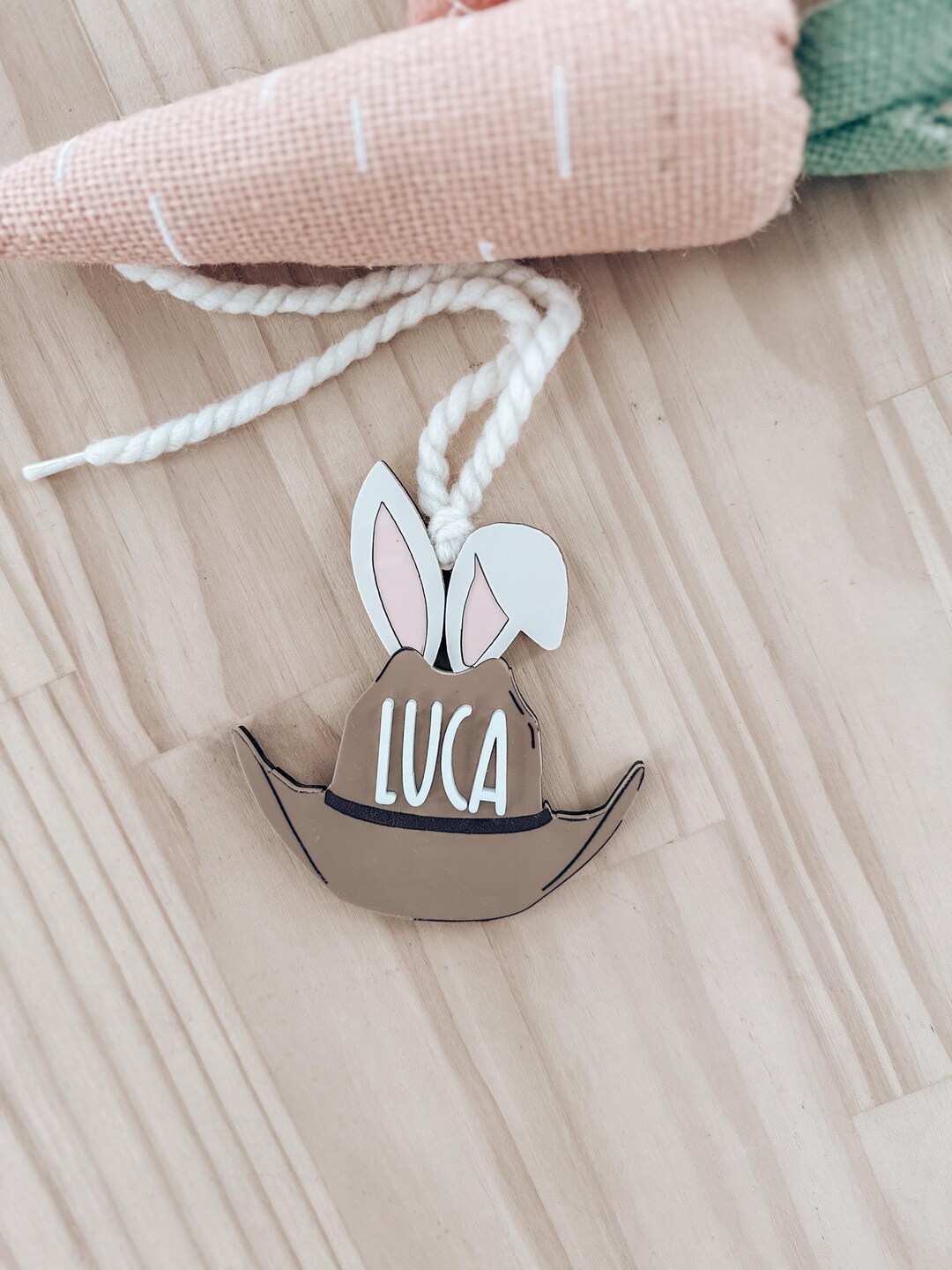 Cowboy Bunny Hat Tag | Bunny Name Tag | Initial Name Tag | Bunny Ears ...