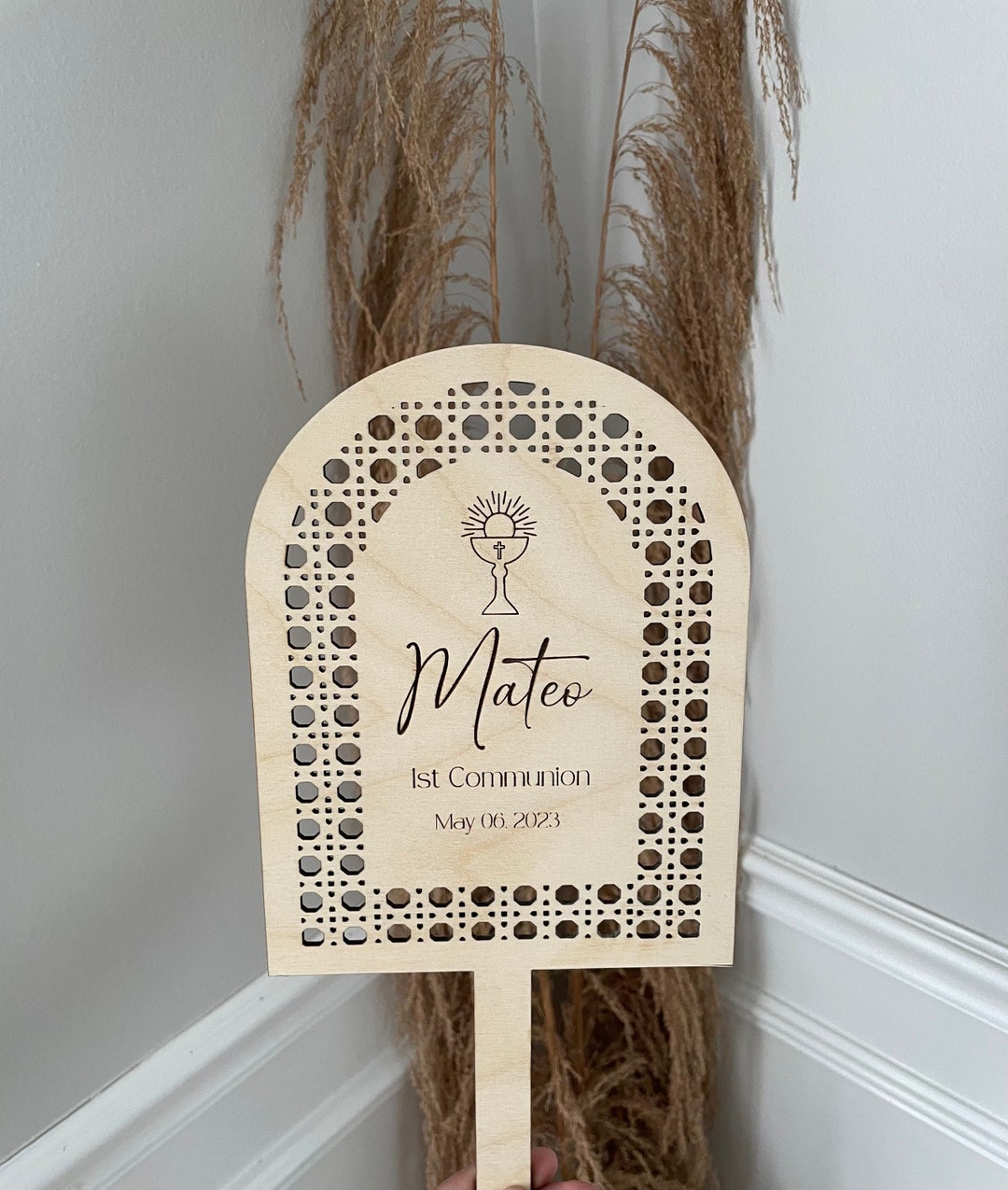 1st Communion Cake Topper | Rattan Sign | Boho Cake Topper | Arch Wood ...