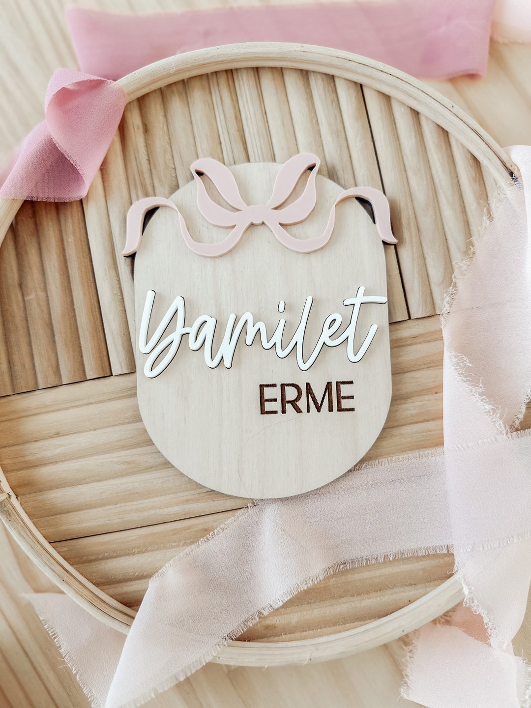 Bow Baby Name Sign | Coquette Baby Girl Sign | Ribbon Bow Baby Sign ...