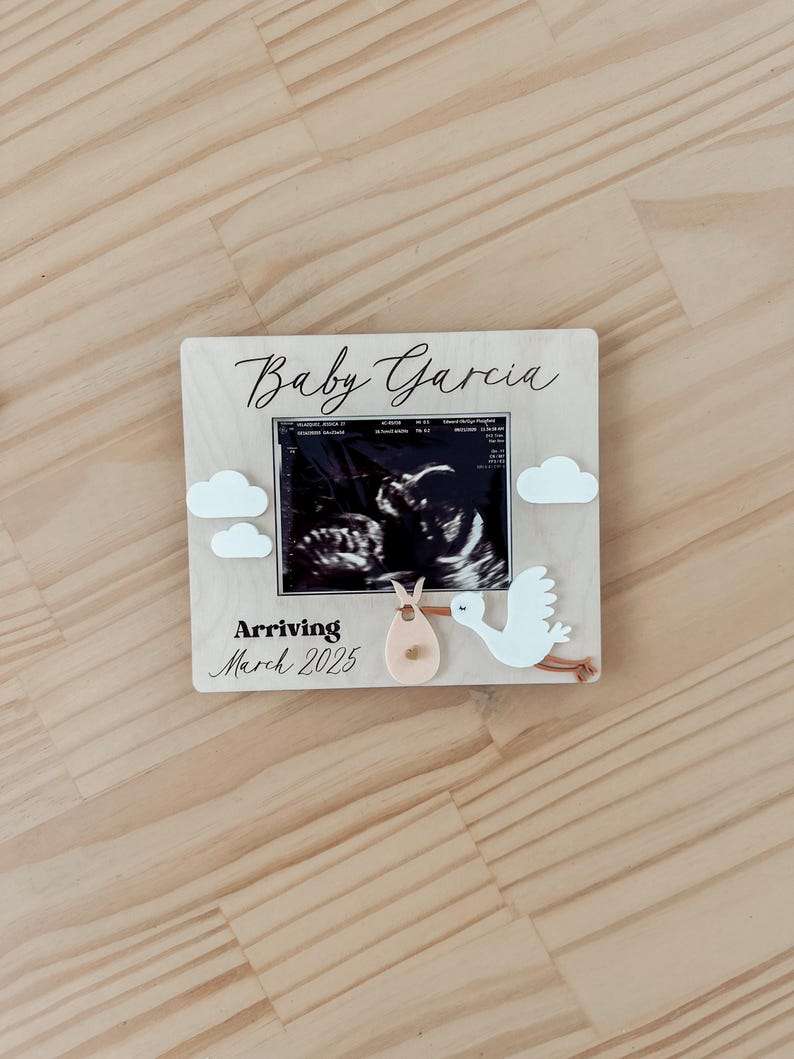 Stork Baby Announcement Sign | Ultrasound Picture Frame, Baltic Birch ...