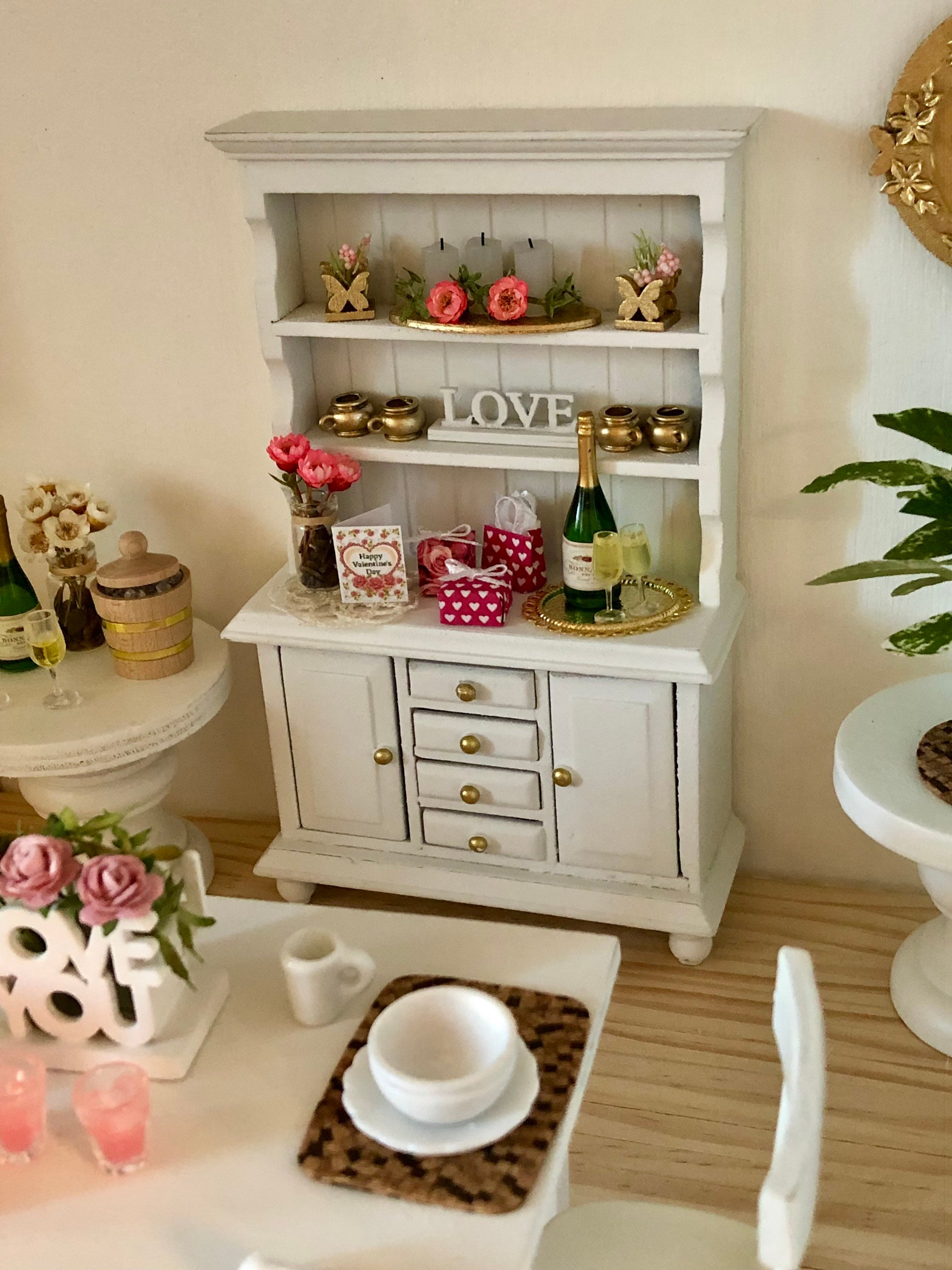 Dollhouse Miniature Hutch Cupboard White With Decorative | Etsy