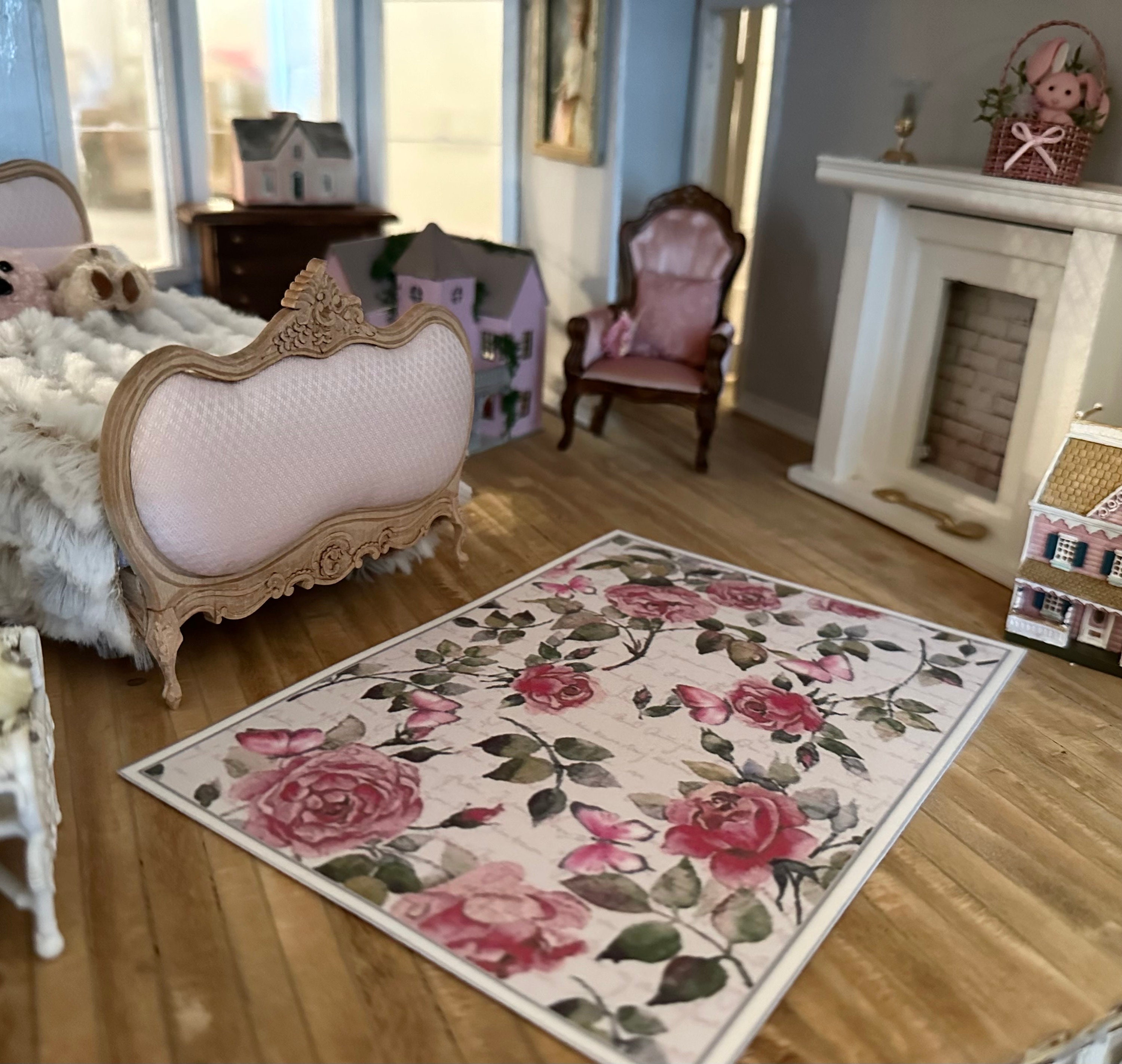 Dollhouse Miniature Rugs Rug Pink Floral 1:12 Scale - Etsy