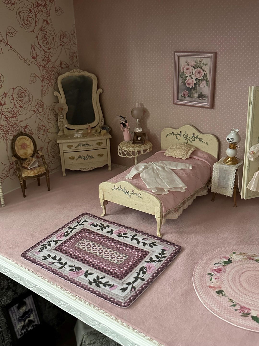 Dollhouse Miniature Pink Floral Rug 1:12 Scale - Etsy