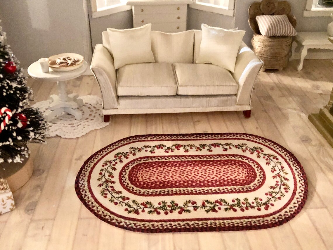 Dollhouse Miniature Rug Christmas Rug Velvet Oval Red Rug - Etsy