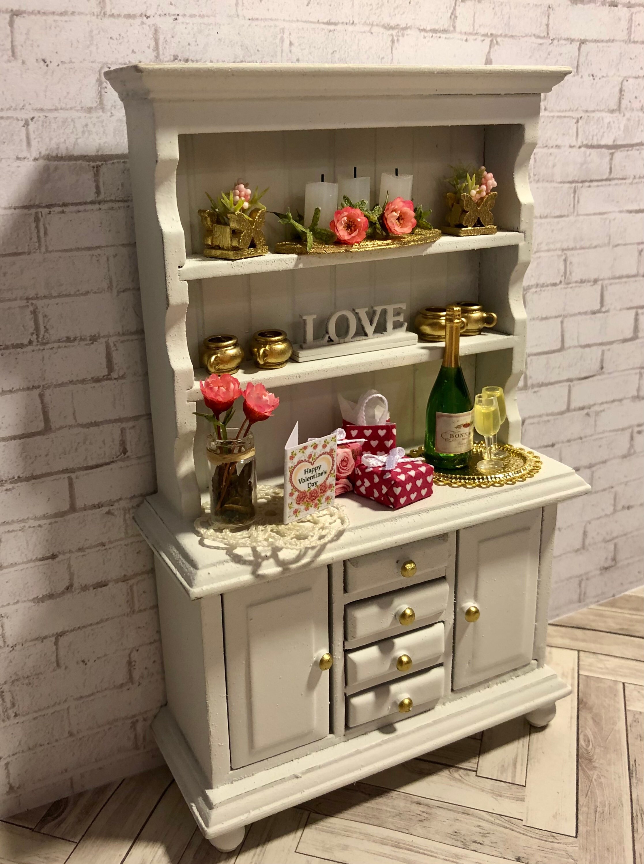 Dollhouse Miniature Hutch Cupboard White With Decorative | Etsy