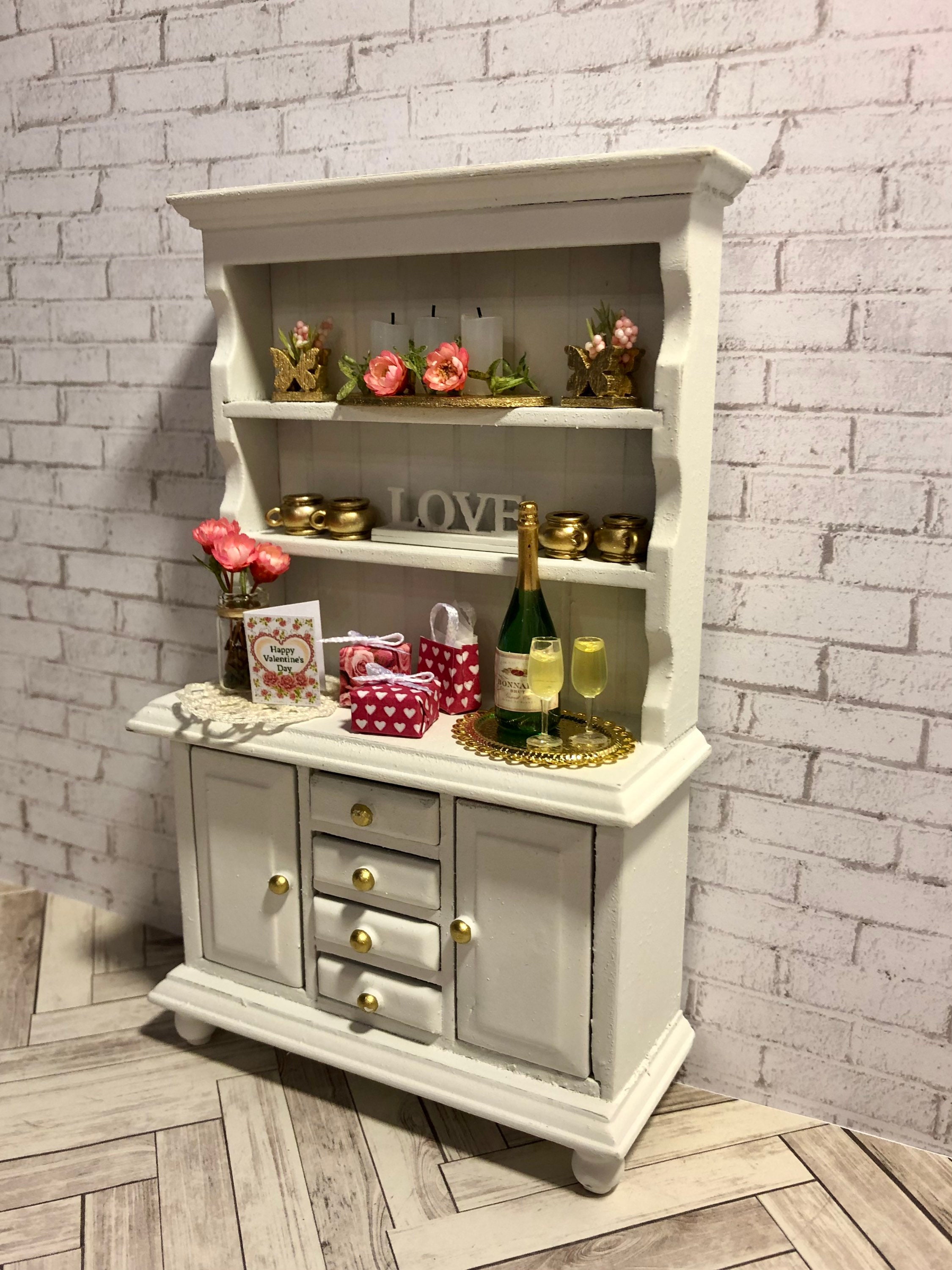 Dollhouse Miniature Hutch Cupboard White With Decorative | Etsy