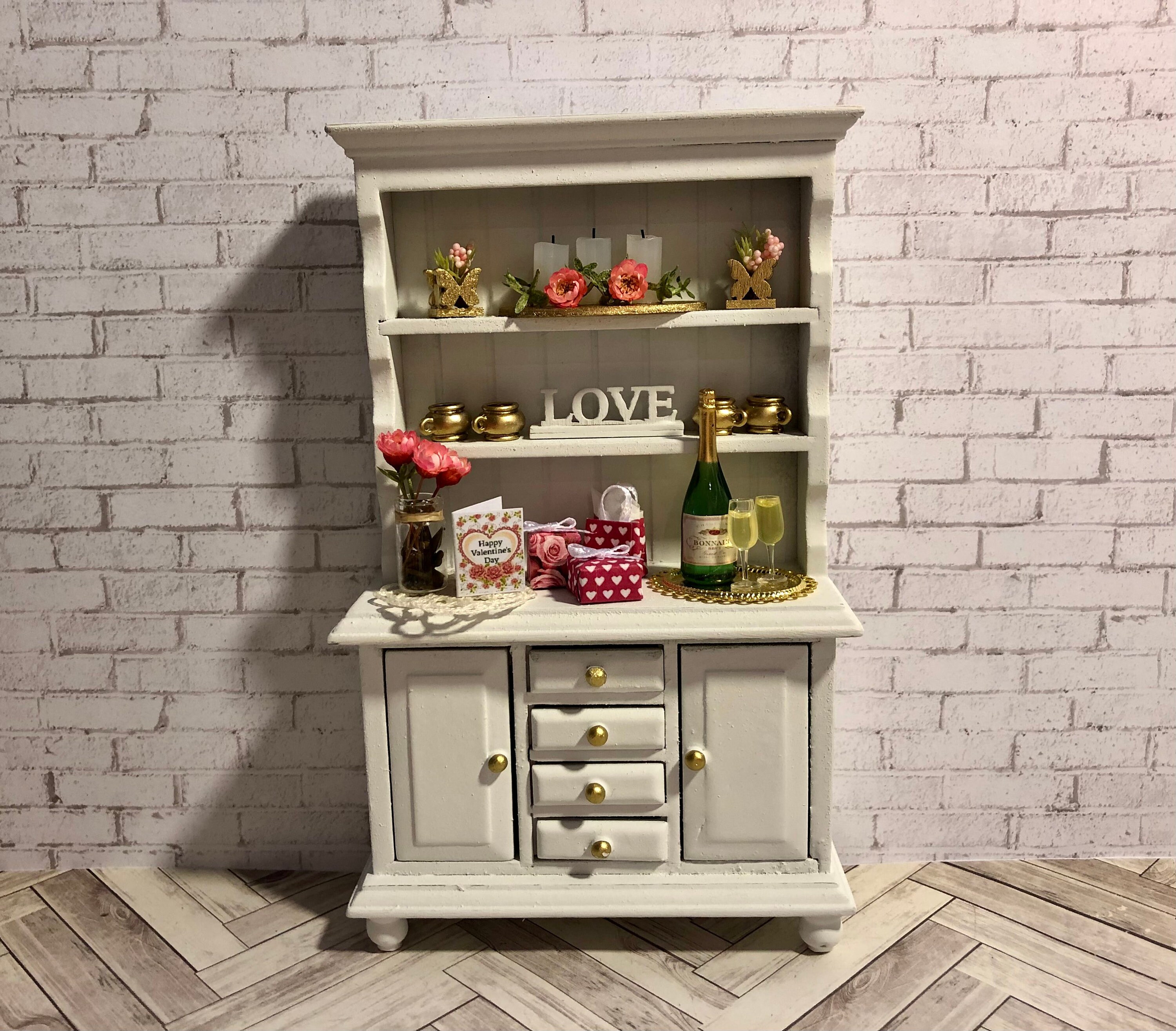 Dollhouse Miniature Hutch Cupboard White With Decorative | Etsy