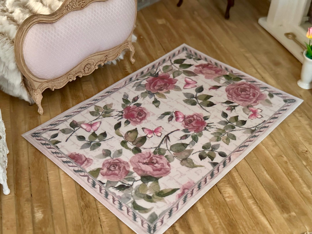 Dollhouse Miniature Rugs Rug Pink Floral 1:12 Scale - Etsy