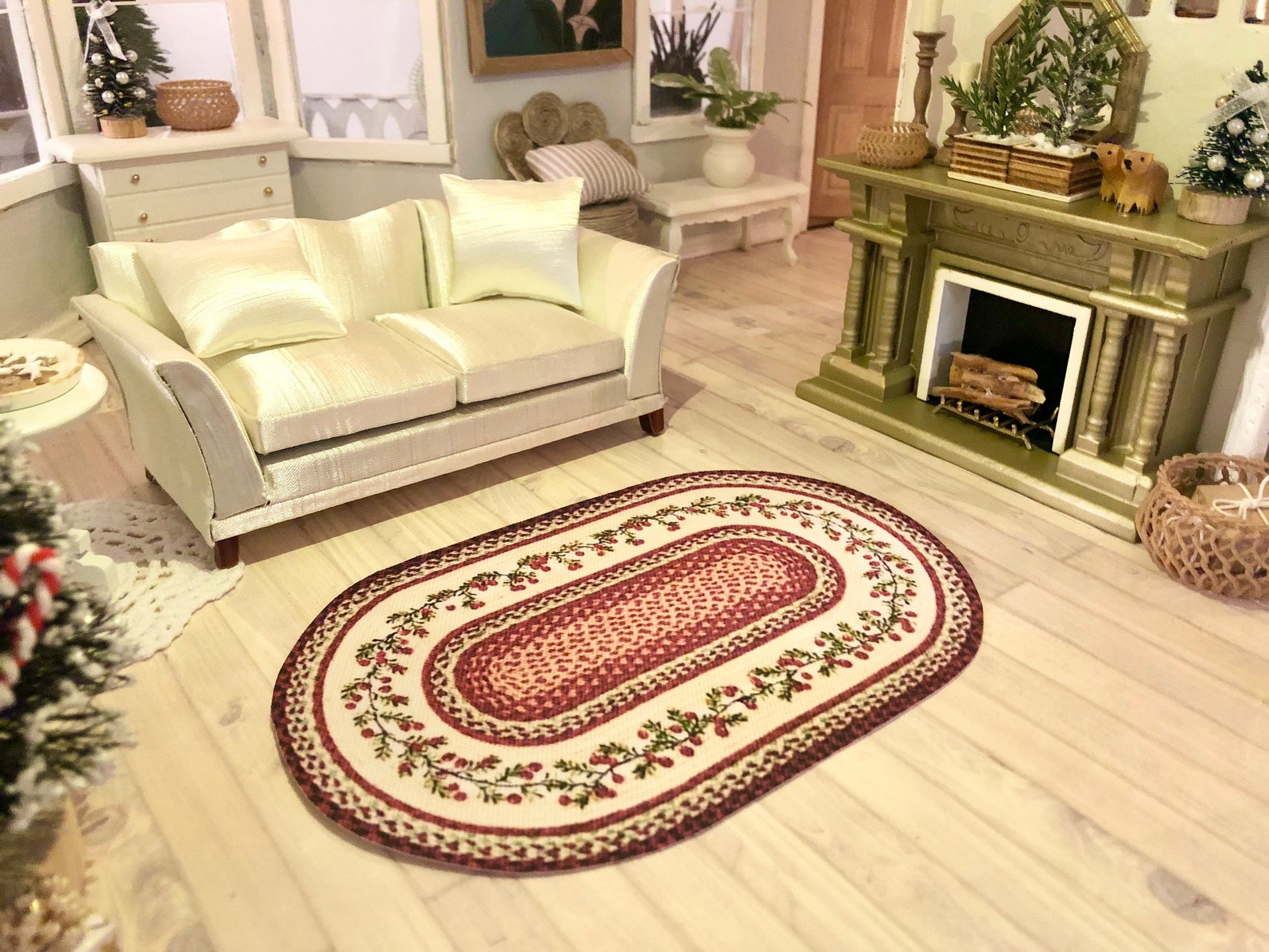 Dollhouse Miniature Rug Christmas Rug Velvet Oval Red Rug - Etsy