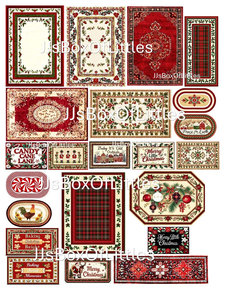 1:24 Dollhouse Miniature Digital Download - Maroon Christmas Rugs ...