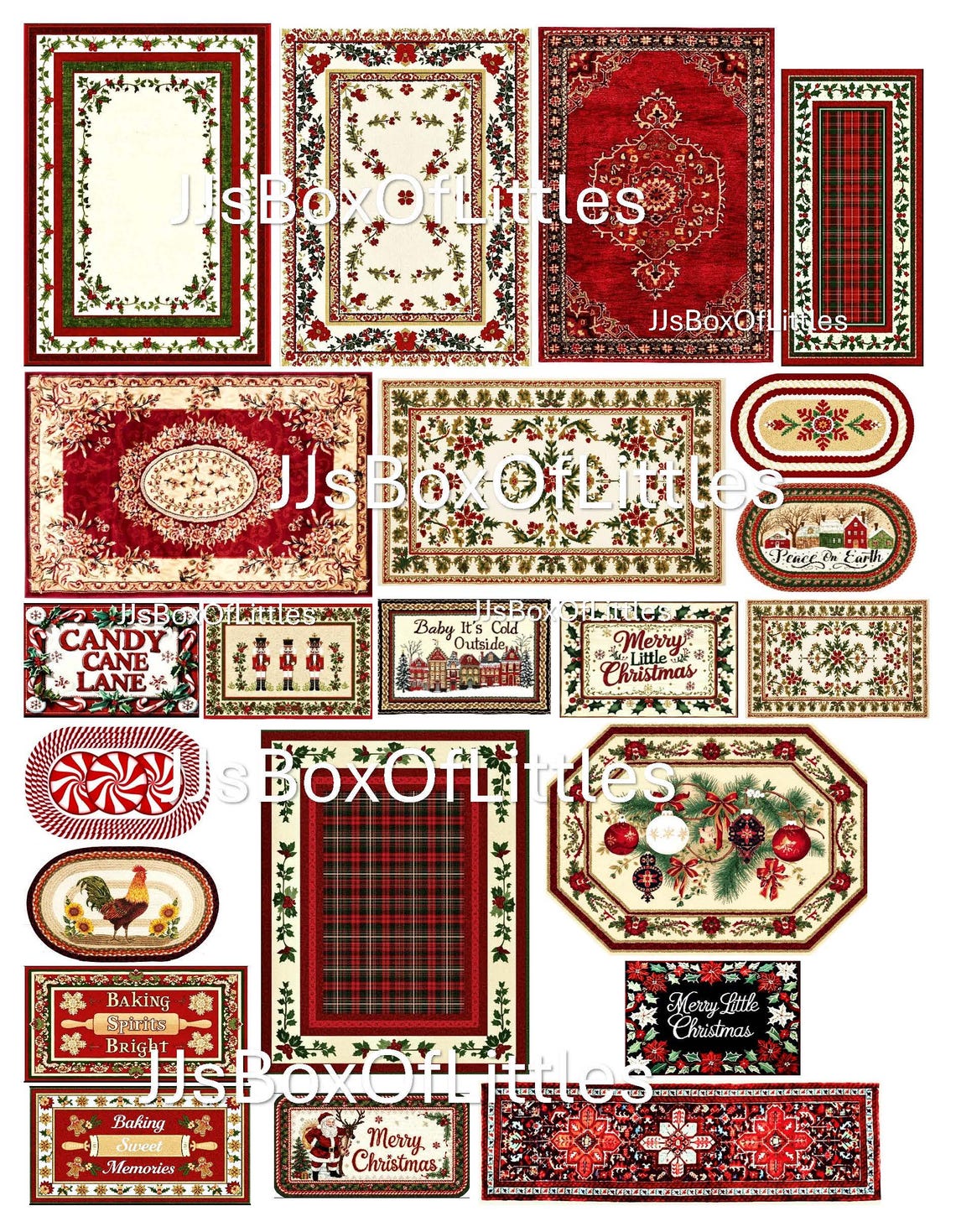 1:24 Dollhouse Miniature Digital Download - Maroon Christmas Rugs ...